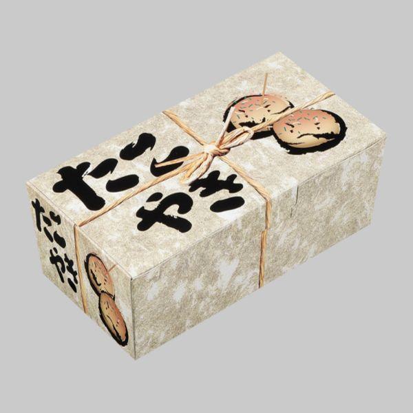 たこ焼き用の紙箱です。たこ焼きのイラストが入っています。シンプルで和風テイストな箱です。