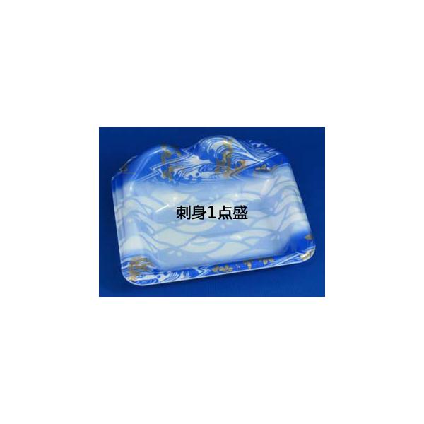 盛り上がりリブで刺身の角を立たせボリューム感のあるきれいな盛付けを実現。ブリッジの山と山の間の大きな曲面構造により、ラップによる漏れを防ぎます。本体のみ、蓋は別売りです。[盛付け目安]刺身1点盛。