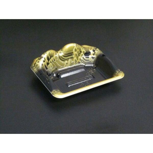 盛り上がりリブで刺身の角を立たせボリューム感のあるきれいな盛付けを実現。ブリッジの山と山の間の大きな曲面構造により、ラップによる漏れを防ぎます。本体のみ、蓋は別売りです。[盛付け目安]刺身1点盛。