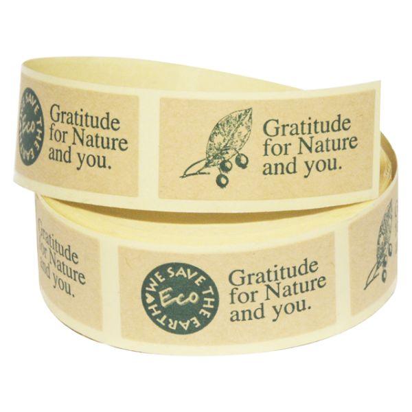 自然を感じさせるデザインでナチュラルなお店にぴったりのロールシールです。自然素材のギフトにオススメ！お店のエコに対しての姿勢が感じられるアイテムです。 。W45×H20mmロール