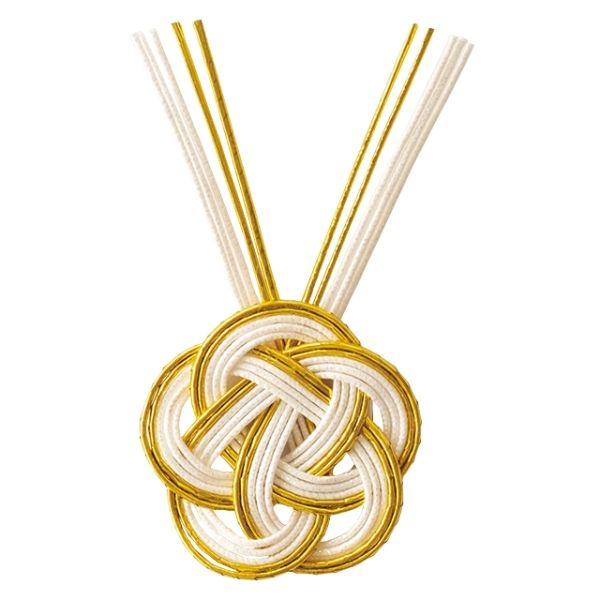 白と金の梅結びの水引アレンジメントです。シールタイプで箱や袋に貼るだけでOK。 お祝いのプチギフトなどのワンポイントにおすすめです。 。W35×H60mm