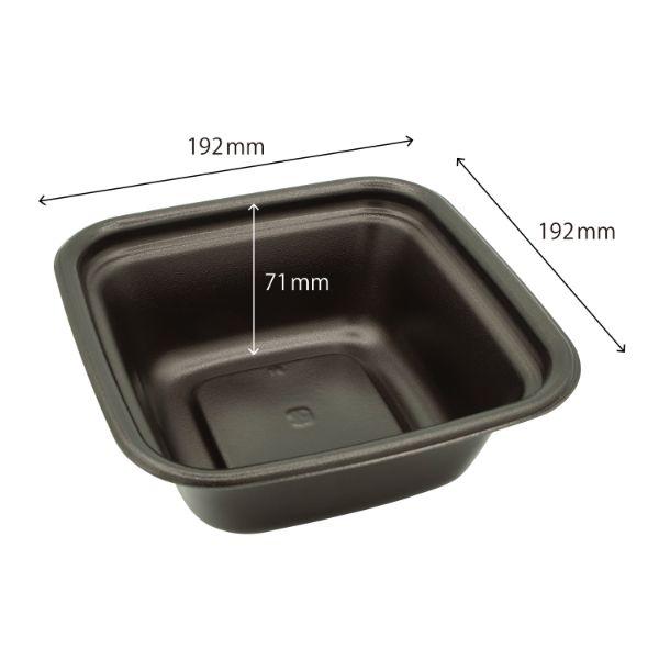 たっぷり入る大容量角型丼容器。別売りの中皿を合わせて、ごはんと具材を分けて盛り付けられ、汁漏れしにくくなります。本体のみ、蓋・中皿は別売りです。[ごはん]中皿あり：320g、中皿なし：450g。