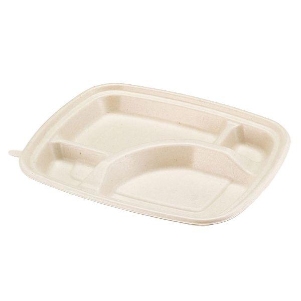 竹とバガス（サトウキビの搾りかす）の混合素材からできた、植物由来の業務用・使い捨てテイクアウト弁当容器。浅めの設計のためボリューム感が出ます。中仕切りが高いため、味うつりを防ぎます。耐油耐水性、内面のPLAフィルム加工でお米の貼り付きを抑制...