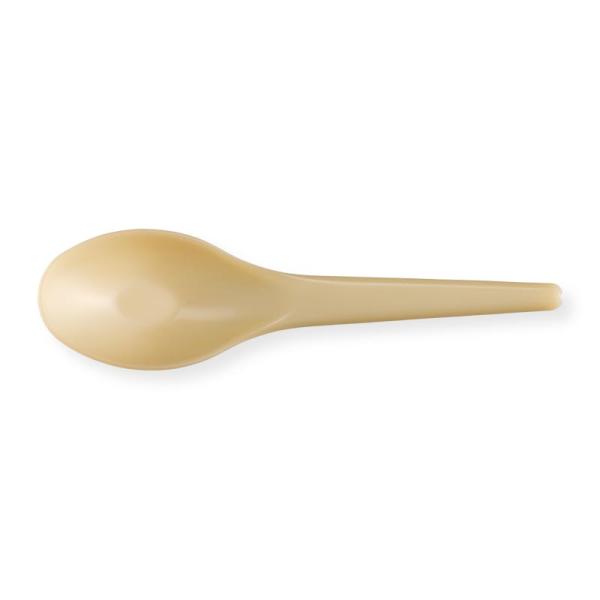 国産のお米(非食用)を使用したエコカトラリー。従来同等の強度、折れにくい安全性、耐熱用途のクリア(耐熱温度：120℃)日本発新テクノロジー、ライスレジン(お米/非食用米)を使用した国産バイオマスプラスチック製品。ライスレジン原料25％配合。