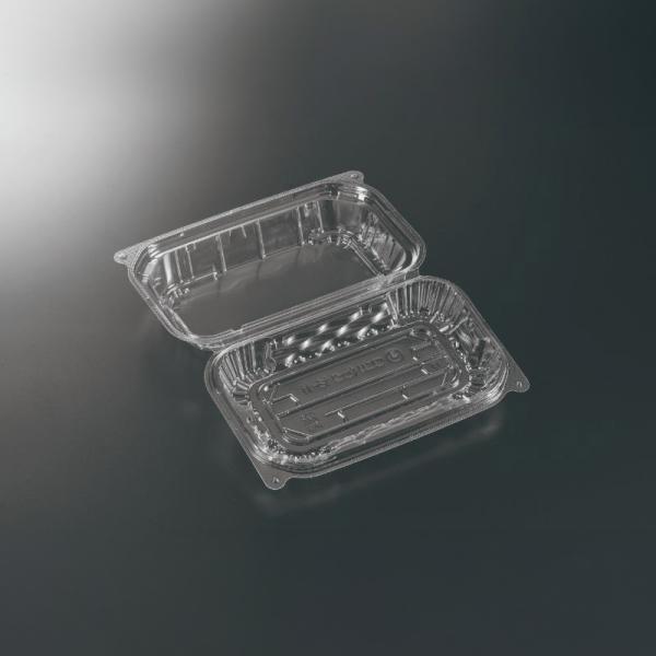 不意な衝撃で開く事もない強い篏合で、浅い本体と高い蓋でボリューム訴求できます。また互い違いになっているつまみ付きで開けやすくもなっております。