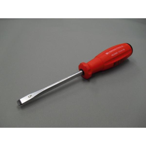 ◆刃先は隅取り加工が施してあり、ネジの頭からはみ出さないようになっています。特に皿ネジを扱う場合、ネジ穴まわりに引っかき傷が生じたり、すべってドライバーが押し出されたりしません。適合ネジM4-5刃先厚1.2mm刃先幅8mm軸径7φmm軸長1...