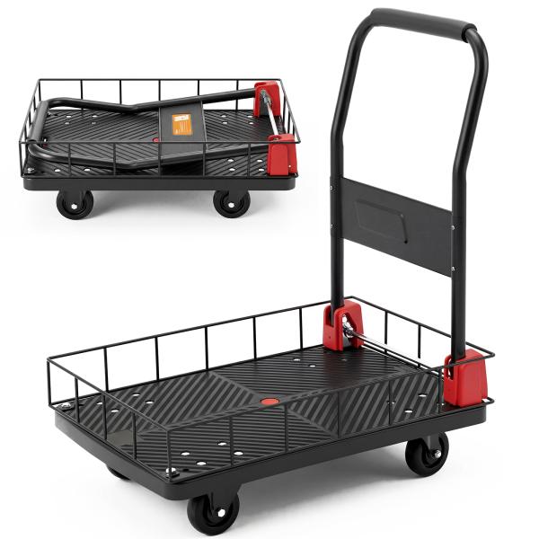 【商品仕様】◆セット内容：台車本体×1、荷物固定用紐（約130cm）×1◆素材：荷台：PPホイール：スチール製フォーク＋TPRタイヤ◆カラー：ブラック（※モニター環境により色味が異なる場合がございます）◆サイズ：・折りたたみ時：約49×26...