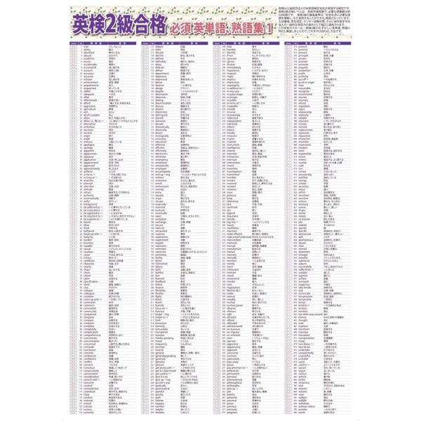 英検2級合格　必須英単語、熟語集1 [pro-10047]　□　A2サイズ（420× 594mm）4つ折りで送付します　フルカラー版ポスター　厚紙光沢紙　フルカラー版ポスター 　　英検2級合格　必須英単語、熟語集1　 Eiken 2nd g...