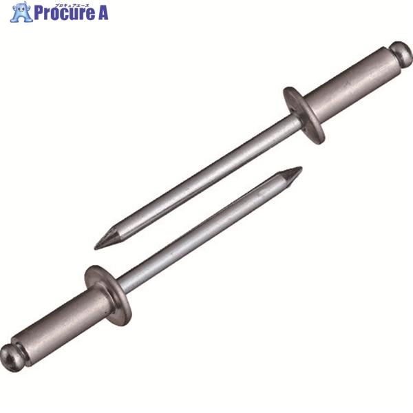 ●リベット径(mm)：4.0●リベット長(mm)：10.5●フランジ径(mm)：8.0●かしめ板厚(mm)：3.2〜6.4●下穴径(mm)：4.1〜4.2●せん断強度(N)：1550●引張強度(N)：2200●箱入数(本)：1000