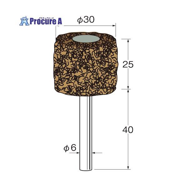 【送料都度見積】●外径(mm)：30●幅(mm)：25●軸径(mm)：6●軸長(mm)：40●最高使用回転数(rpm)：8000●粒度(#)：180●砥粒：アルミナ