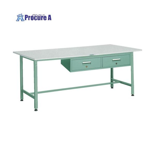 ●天板材質：ポリ化粧●間口(mm)：1800●奥行(mm)：900●高さ(mm)：740●脚部カラー：グリーン(無記号)●アジャスターねじサイズ：M16×2.0●引出し：2列1段 FL-2（W・グリーン）●均等荷重(kg)：300●カタログ...