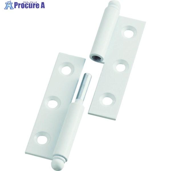 ●全長(mm)：50.5●幅(mm)：41●厚さ(mm)：1.3●ねじ穴数：6●穴径(mm)：4.0●D2(mm)：6.4●耐荷重(kg)2個使用時：3●開き角度(°)：270°●表面処理：ホワイト塗装仕上げ●取付方法：木ねじ(付属)
