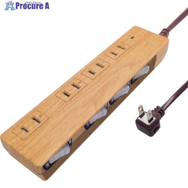 ●コンセント数：4個口●ケーブル長(m)：1.5●色：ベージュウッド●幅(mm)：43●奥行(mm)：197●高さ(mm)：27●定格電圧(V)：15A・100〜125V(1500Wまで)●USBポート：なし