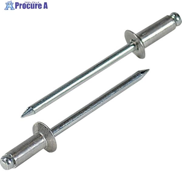 ●リベット径(mm)：4.0●リベット長(mm)：10.5●フランジ径(mm)：8.0●かしめ板厚(mm)：3.2〜6.4●下穴径(mm)：4.1〜4.2●せん断強度(N)：1550●引張強度(N)：2100●箱入数(本)：1000