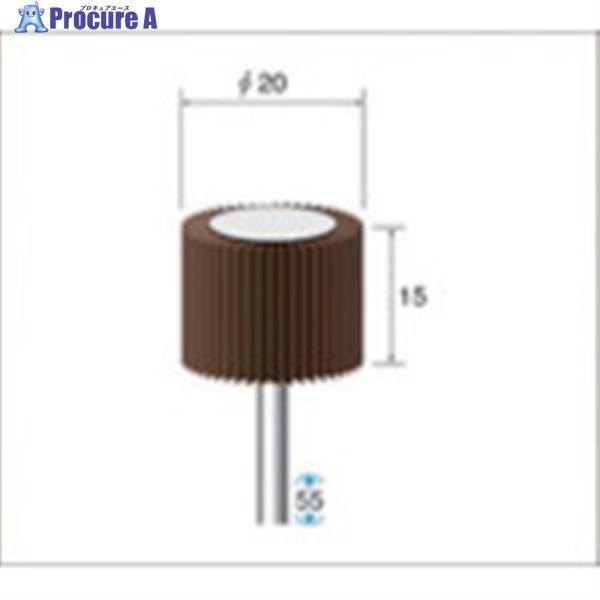 ●粒度(#)：80●外径(mm)：20●幅(mm)：15●軸径(mm)：3●軸長(mm)：35●最高使用回転数(rpm)：20000●全長(mm)：50