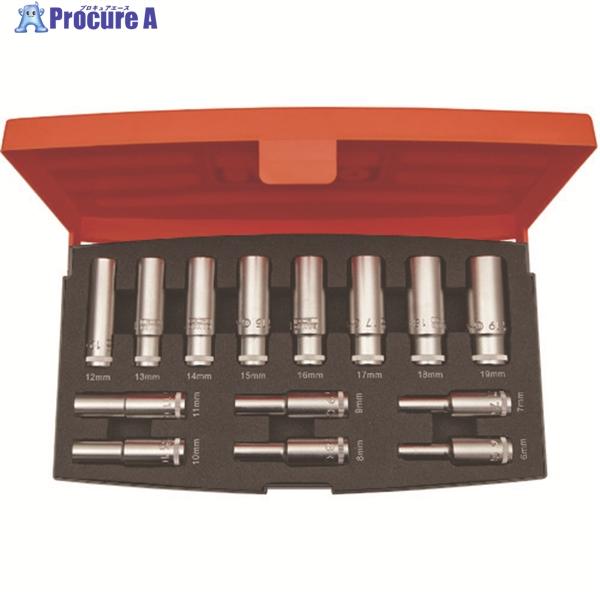 ●差込角(mm)：9.5●対辺形状：6角●セット内容(点)：14●ソケット内容(mm)：6、7、8、9、10、11、12、13、14、15、16、17、18、19●ケース寸法(mm)：287×153×48