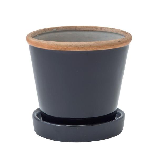 受け皿付きのおしゃれなポット。釉薬の美しい光沢に加え、表面に施された貫入から個性を感じるグロッシーポット。【あすつく対象外商品】【お取り寄せ商品、4〜7営業日前後で発送予定】