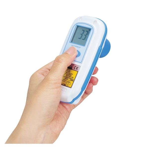 ■防水形ハンディ赤外線放射温度計 IR-TE2の特長●非接触の防水形ハンディ放射温度計です●測定位置確認用にレーザポインタが付いています●汚れても水洗いできるIP67の防塵防水構造です●厨房やキッチン、食品工場、料理の際にお勧めです●オート...