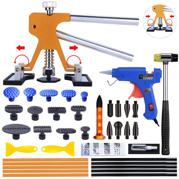 【商品概要】プロなデントリペア：このアップグレードされたデントリペアキットは、金色のデントリペアツールを使用して幅と高さを調整することに特化しており、小さな凹みだけでなく大きなデントの修理にも使用できます。高炭素ステンレス鋼と標準ステンレス...