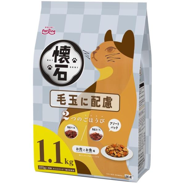 【商品概要】今までの懐石を超えた至福の美味しさ合成着色料不使用こだわりのトッピングを採用【商品説明】【商品詳細】ブランド：懐石商品種別：ペット用品商品名：ペットライン 懐石 2つのごほうび 毛玉に配慮 キャットドライ 総合栄養食 【国産/小...