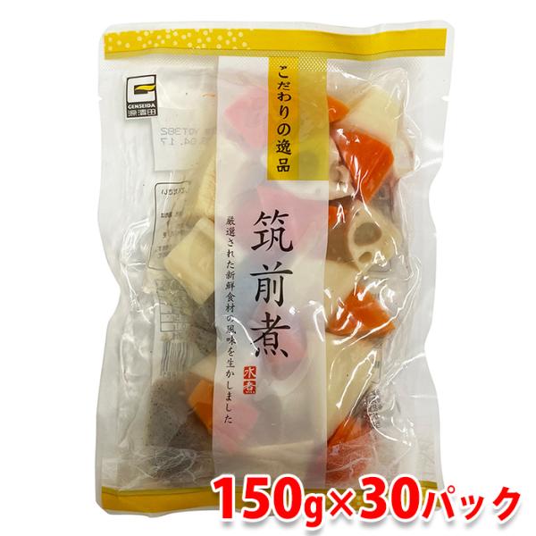 筑前煮の具材のお手軽水煮パックです。カットした野菜（れんこん、ごぼう、こんにゃく、人参、たけのこ）で手軽に筑前煮をお作りいただけます。厳選された新鮮食材の風味を生かしました。