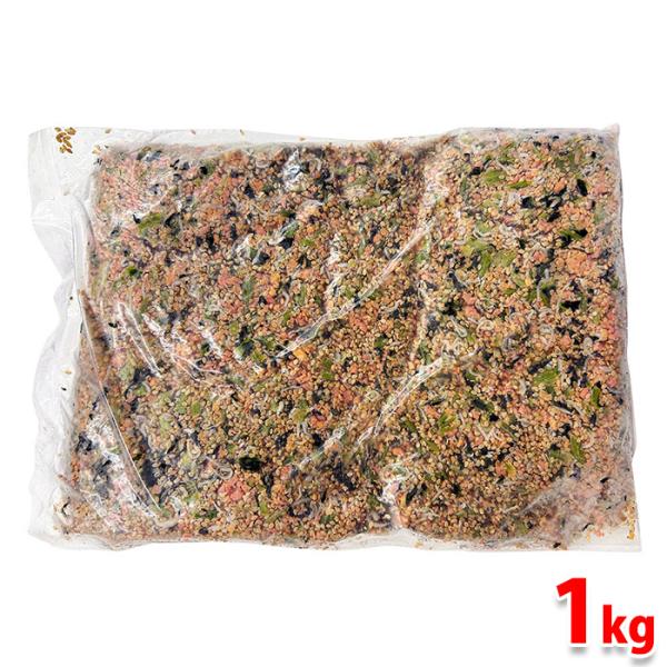 鮭とごま、野沢菜を和えたふりかけ食品です。彩りが良く、小ぶりな業務用サイズで取り扱いしやすいのが特徴。お弁当やおにぎりの具材としてお勧めです。