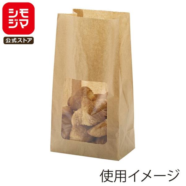 JANコード：4901755028942　シモジマコード：004180741材質：ノンフッ素耐油未晒クラフト紙50g+防曇OPPフィルムサイズ：幅150×マチ90×高280mmノンフッ素の窓付の耐油袋です。ドーナツやフライ、パンなどを入れる...