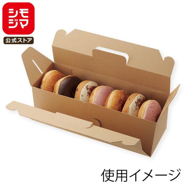 JANコード:4901755034479 シモジマコード:004248414材質:未晒クラフト紙サイズ:外寸:100×280×高100mmナチュラルなクラフトテイストの手提げ箱です。ドーナツやロールケーキを入れるのにおすすめです。3層構造の...