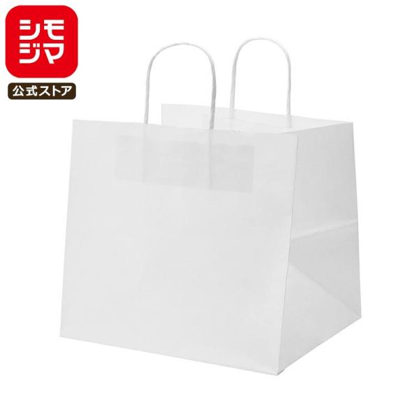 JANコード：4901755570540　シモジマコード：003279315材質：晒クラフト紙100gサイズ：幅240×マチ220×高220mmマチと高さが同サイズの白無地紙袋です。洋菓子、和菓子、土産、弁当など幅広い需要に、●手紐:丸紐白...