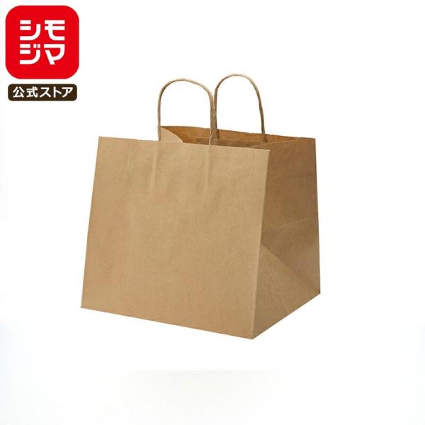 JANコード：4901755570557　シモジマコード：003279316材質：未晒クラフト紙100gサイズ：幅240×マチ220×高220mmマチと高さが同サイズのクラフト紙袋です。洋菓子、和菓子、土産、弁当など幅広い需要に、●手紐:丸...