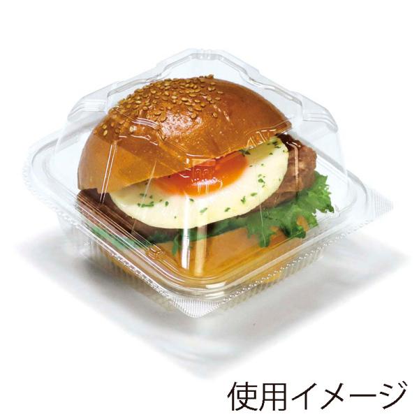JANコード：4995297370430　シモジマコード：004420751材質:OPSサイズ：外寸:132mm×134mm×32mm/蓋高さ:47mm/嵌合時総高さ:79mmハンバーガー向けに最適な外嵌合タイプのフードパックです。押されて...