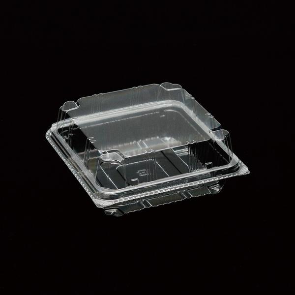 カチッとはまる外嵌合タイプのフードパックです。サンドイッチ1／2カット向け。天面四隅にハート型を付け、スッキリした形状で中身が見やすくなっています。●電子レンジ使用不可●オーブン使用不可●耐熱温度：80℃●入数：50枚サイズ： 外寸：124...