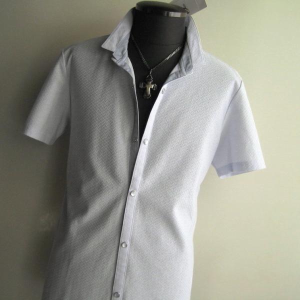 ■トルネードマート ゼロ(Zero by TORNADOMART) 網柄メランジリンクスカットシャツ半袖■新品サンプルタグ付 定価11,880円 日本製■2011818 COL119 サックスブルー■サイズL肩幅41 身幅(脇下を結んで)4...