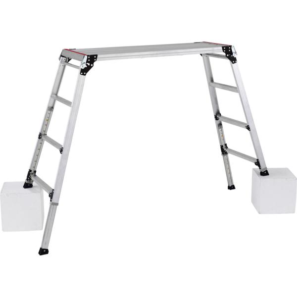 【メーカー直送品■３〜４営業日出荷予定】 伸縮脚付(6mmピッチ)で段差も解消できます転落を未然に防止する安全機能『足裏感知板』を採用しています。PXGE-1014WT天板高さ（m）  1.03〜1.47天板寸法（mm）  400×1200...