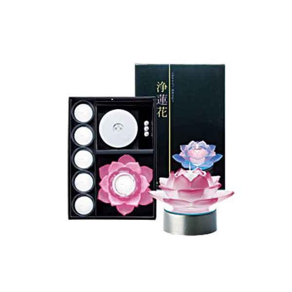【お取り寄せ品※１週間〜】■仕様■燃焼時間：約５時間30分小函寸法：W245×L145×H63mm重量：840gセット内容：浄蓮花フロストパープル（１個）、クリアカップボーティブ４（6個）、ルミナスコースターS（1個）、単４電池（３本）