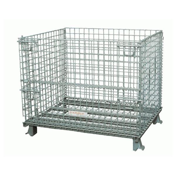 ■特長メッシュ構造で軽量ながら、強度に優れています。組み立て、折りたたみが簡単で、折りたたんでおけば、保管スペースを取りません。フォークリフト作業が容易で、作業効率が上がります。■用途金属加工品（バラ物）の保管・輸送用容器として。農産物の加...
