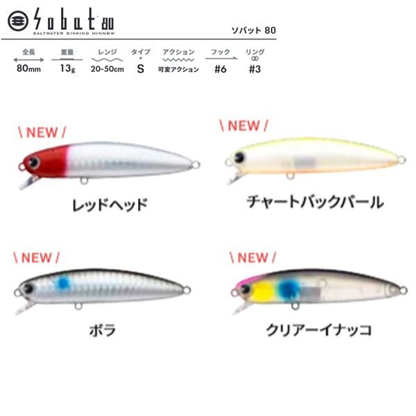 sobat 80[全長]80mm [重量]13g [タイプ]シンキング[レンジ]20-50cm[アクション]可変アクション[フック]#6[リング]#3