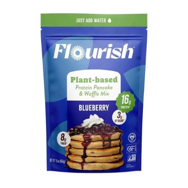 口の中でとろけるような美味しさ。Flourishの植物性ブルーベリーパンケーキは、羅漢果エキスで甘みをつけ、1食あたり16gのビーガンプロテインと8gの食物繊維を豊富に含んでいます。ふわふわで、ブルーベリーの風味がたっぷり、植物由来のグルテ...