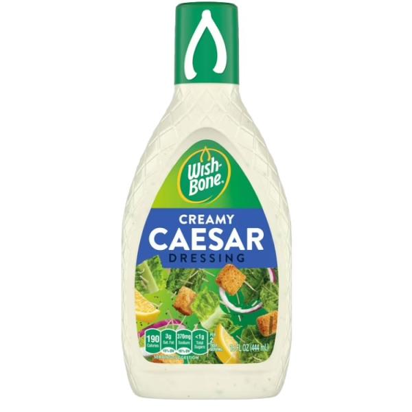 ウィッシュボーン クリーミーシーザードレッシング 443mL パルメザンチーズやブラックペッパー、パセリなどのシーズニングを使ったクリーミーな味わいで、サラダや温野菜、ディップにも合わせやすい一本です。人工着色料・果糖ブドウ糖液糖は不使用です。
