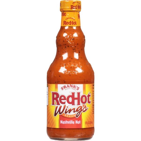 フランクス レッドホット ナッシュビル ホットウィングソース 約355mL（12オンス）。 カイエンペッパー、モラセス、ガーリック、オニオンを使用した、甘みと強い辛さが特徴のナッシュビルホットチキン風ソースです。 そのまま使えるウィングソー...