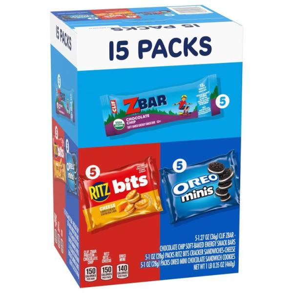 オンザゴー スナック バラエティパック 15袋入りZbar チョコレートチップスナックバー、リッツビッツ チーズクラッカー、オレオ ミニクッキーの3種類を詰め合わせたバラエティパックです。各5袋ずつ、合計15袋入りで、甘いおやつと塩味スナッ...