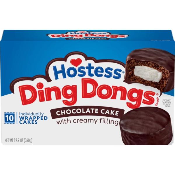 ホステス ディンドン チョコレート スナックケーキ 10個入り。 ふんわりとしたチョコレートケーキをチョコレートアイシングでコーティングし、中心に甘いクリームフィリングを入れたスナックケーキです。 チョコレートの風味とクリーミーなフィリング...