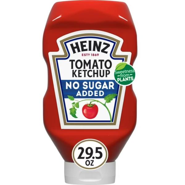 ハインツ 砂糖不使用 トマトケチャップ。大さじ1杯（約17g）あたり10kcal。砂糖は加えておらず、完熟トマト由来の甘みを活かした濃厚な味わいです。