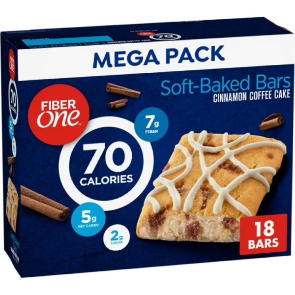 1本あたり食物繊維を1日の目安量の約27％含み、砂糖2g・ネット糖質5g・約70kcalに設計されたシナモンコーヒーケーキ味のソフトベイクドバーです。やわらかな食感とシナモン風味を楽しみながら食物繊維を意識できるバーが18本入ったメガパック...