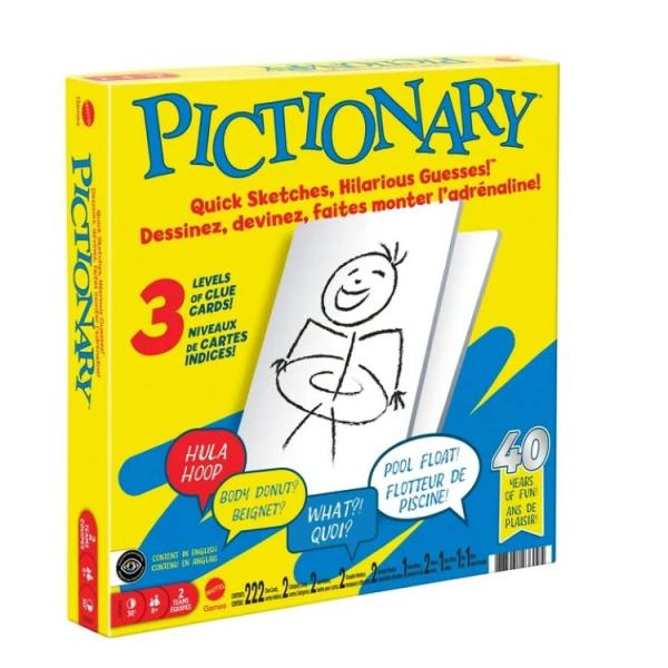絵を描いて当てる楽しさが詰まった、定番ファミリーボードゲームのピクショナリーです。チームに分かれ、1人がお題をスケッチし、他のメンバーが答えを予想します。シンプルなルールながら、想像力とひらめきで大いに盛り上がります。 お題は3段階のレベル...