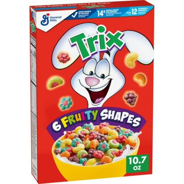 Trix（トリックス）フルーティー ブレックファスト シリアルは、6種類のフルーツの形をしたカラフルなコーンパフが楽しい、フルーツ風味たっぷりのシリアルです。天然および人工フレーバーを使用し、お子さまに人気の甘くてサクサクの味わいが特長です...