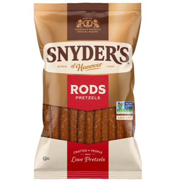 スナイダーズ オブ ハノーバー プレッツェルロッド 340g ロッド形状で食べごたえのある、伝統的な味わいのプレッツェルです。カリッとした食感と香ばしい風味を楽しめます。 Non-GMO認証取得、低脂肪タイプ。ピーナッツを加工していない施設...