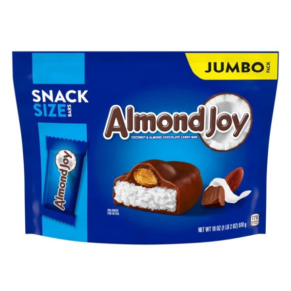 内容量約510g（18オンス）のアーモンドジョイ ココナッツ＆アーモンド チョコレート スナックサイズ 大容量パックです。 リッチなチョコレートに、甘いココナッツとカリッとしたアーモンドを組み合わせた、南国感のある味わいをスナックサイズで楽...