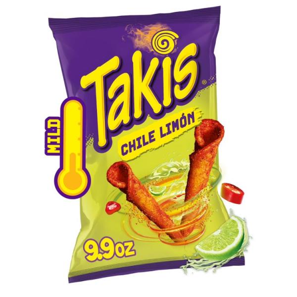 タキス ロールコーントルティーヤチップス チリライム。 くるっと巻かれた独特の形状とサクサクとした食感が特長のコーントルティーヤチップスです。 チリとライムの風味を組み合わせた、ほどよい辛さと爽やかな酸味が楽しめます。 持ち運びしやすく、パ...