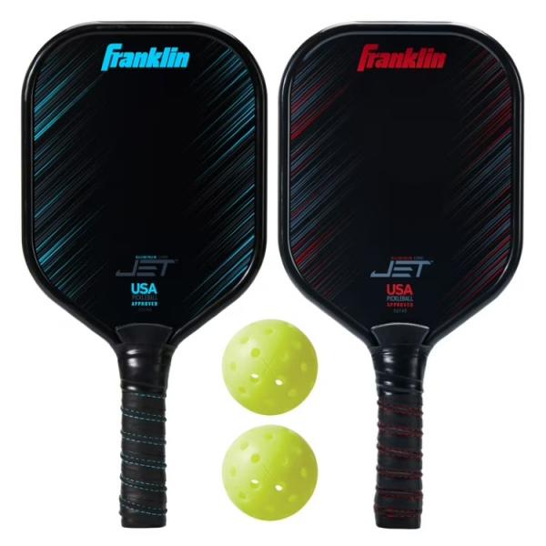 Franklin Sports 2人用ピックルボール パドル＋ボール スターターセット。ピックルボールを始める方や、友人・家族と一緒にプレーしたい方にぴったりのセットです。アルミニウム製Jetピックルボールパドル2本とX-40屋外用ピックル...